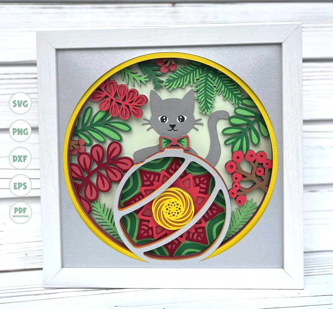 Christmas Cat Shadow Box Svg Shadow Box Svg Christmas Shadow - Etsy