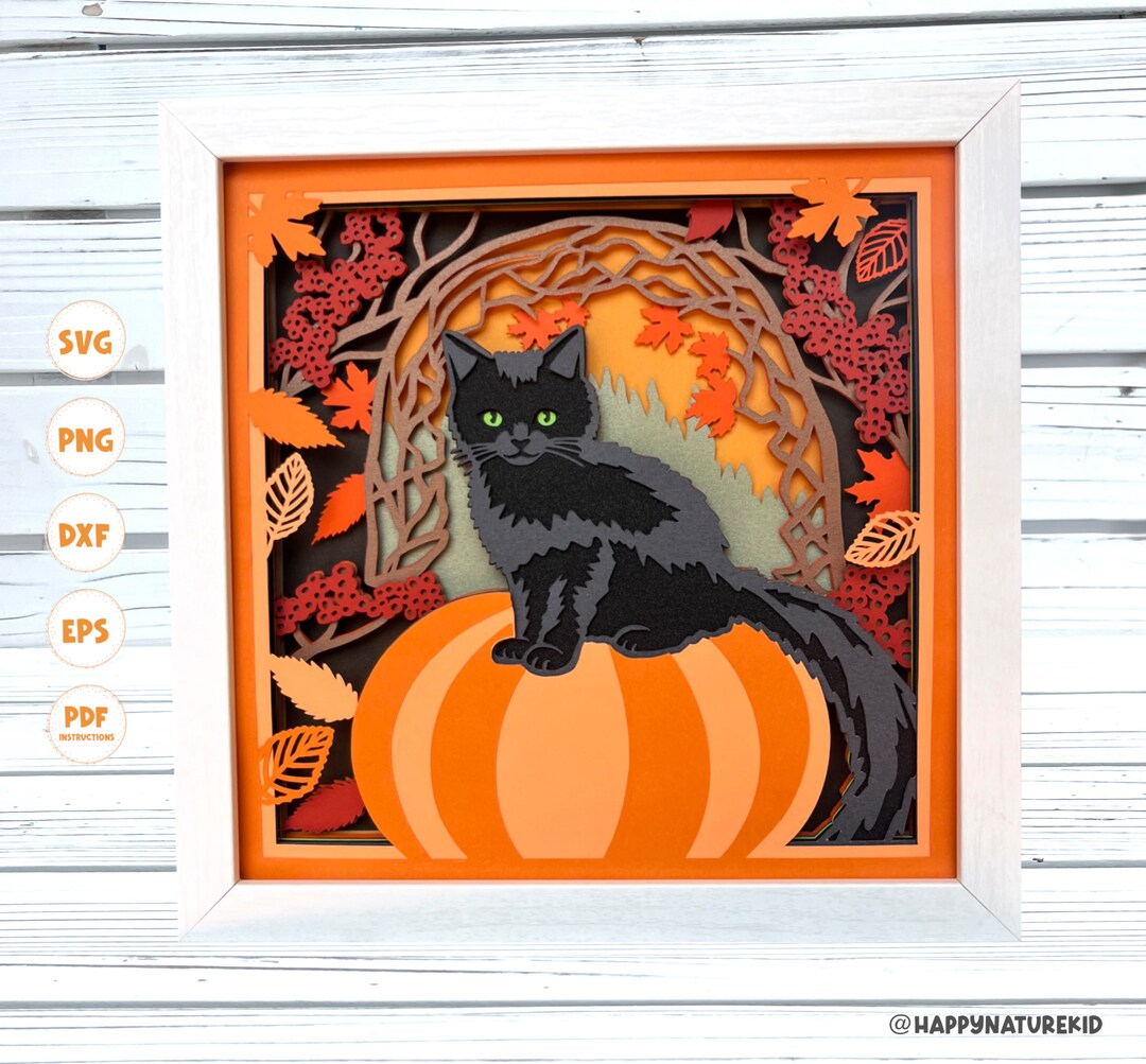 3d Fall Cat Scene Shadow Box Svg, 3d Fall Shadow Box Svg, 3d Layered ...