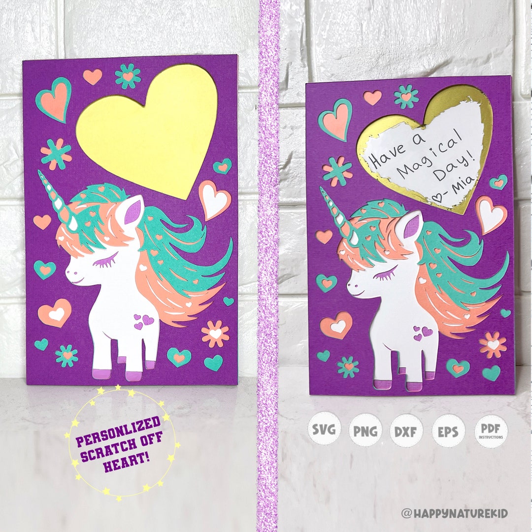 Valentine Unicorn Card Svg, Personalized Valentine Card, Scratch off ...