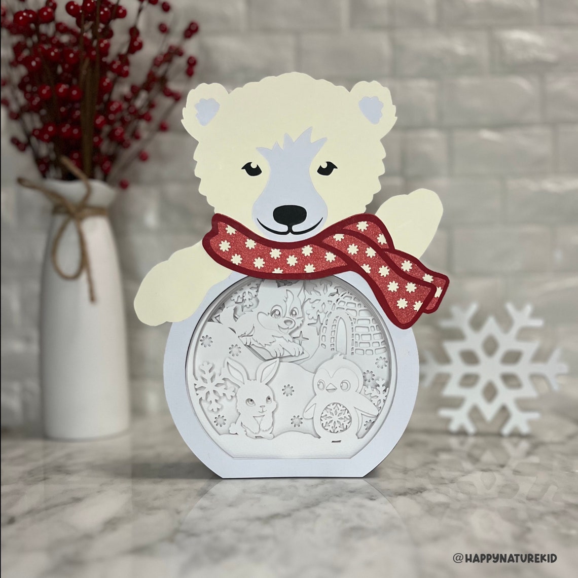 Christmas Polar Bear Shadow Box Svg, Christmas Light Box Svg, Light Box ...