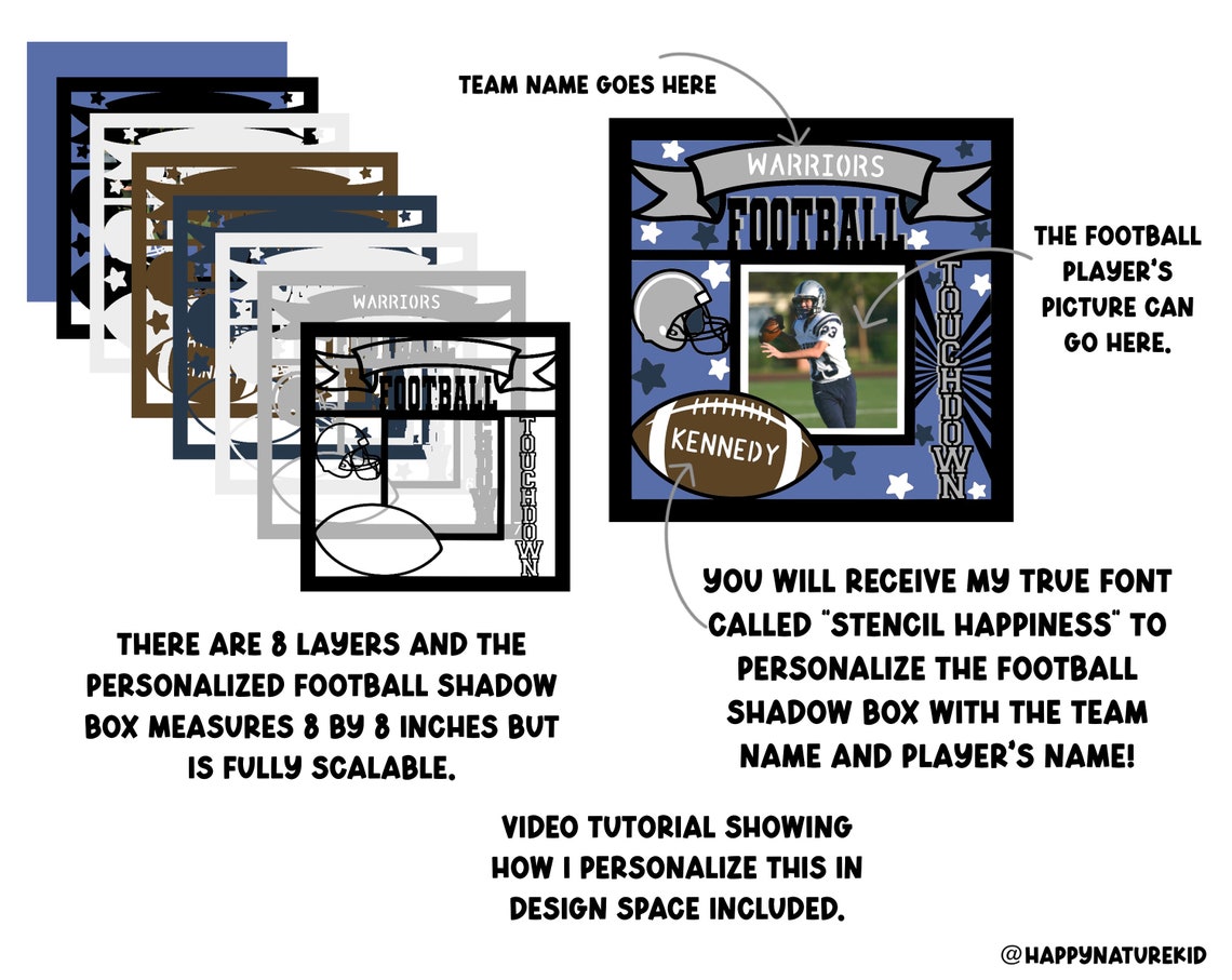 Personalized Football Shadow Box Svg Personalized Football - Etsy