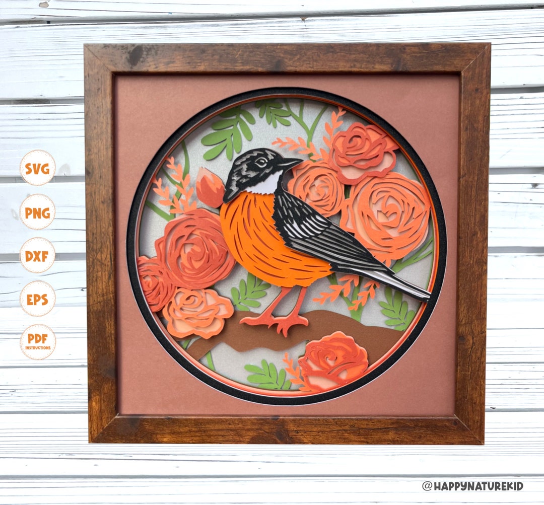 3d Robin Shadow Box Svg, 3d Layered Svg, 3d Shadow Box Svg, Cottagecore ...