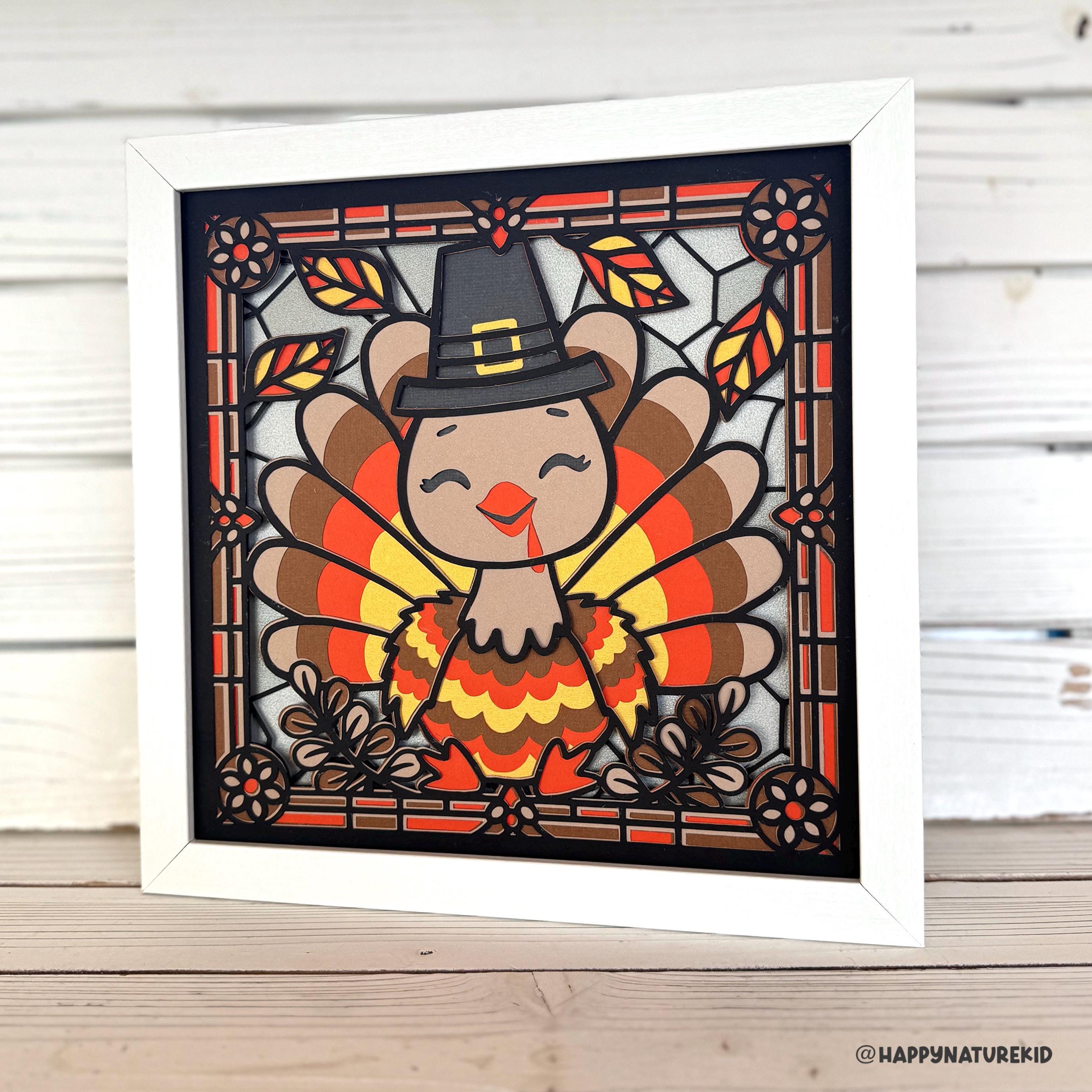 Cute Turkey Stained Glass Shadow Box Svg, Thanksgiving Shadow Box Svg ...