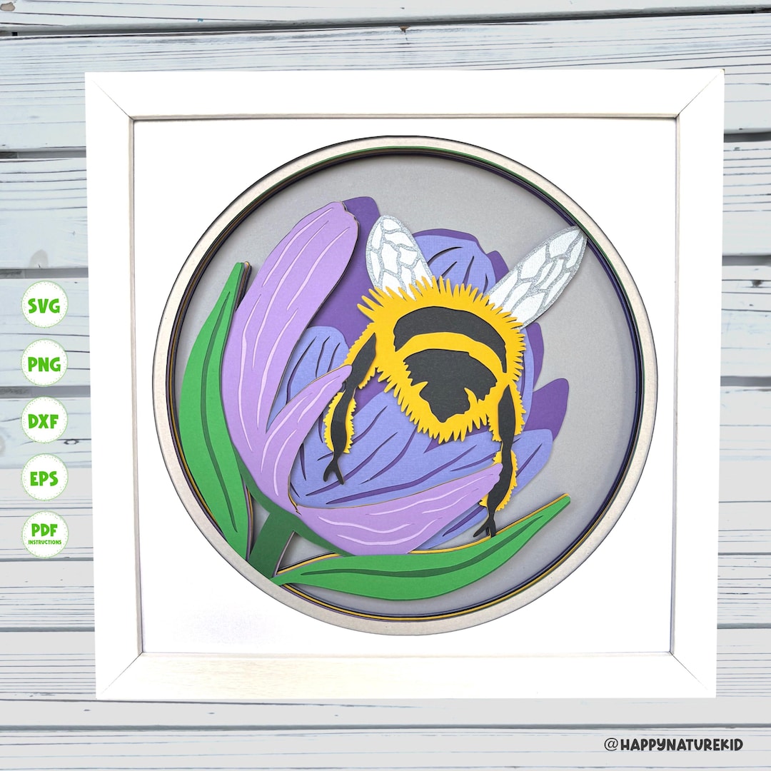 Sleeping Bee in a Flower Shadow Box Svg, Bee Shadow Box Svg, Cricut ...