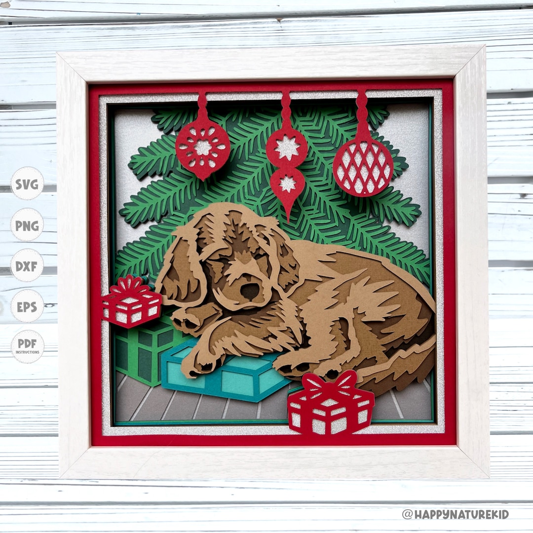 3d Christmas Puppy Shadow Box Svg, Dog Shadow Box Svg, 3d Layered Svg ...