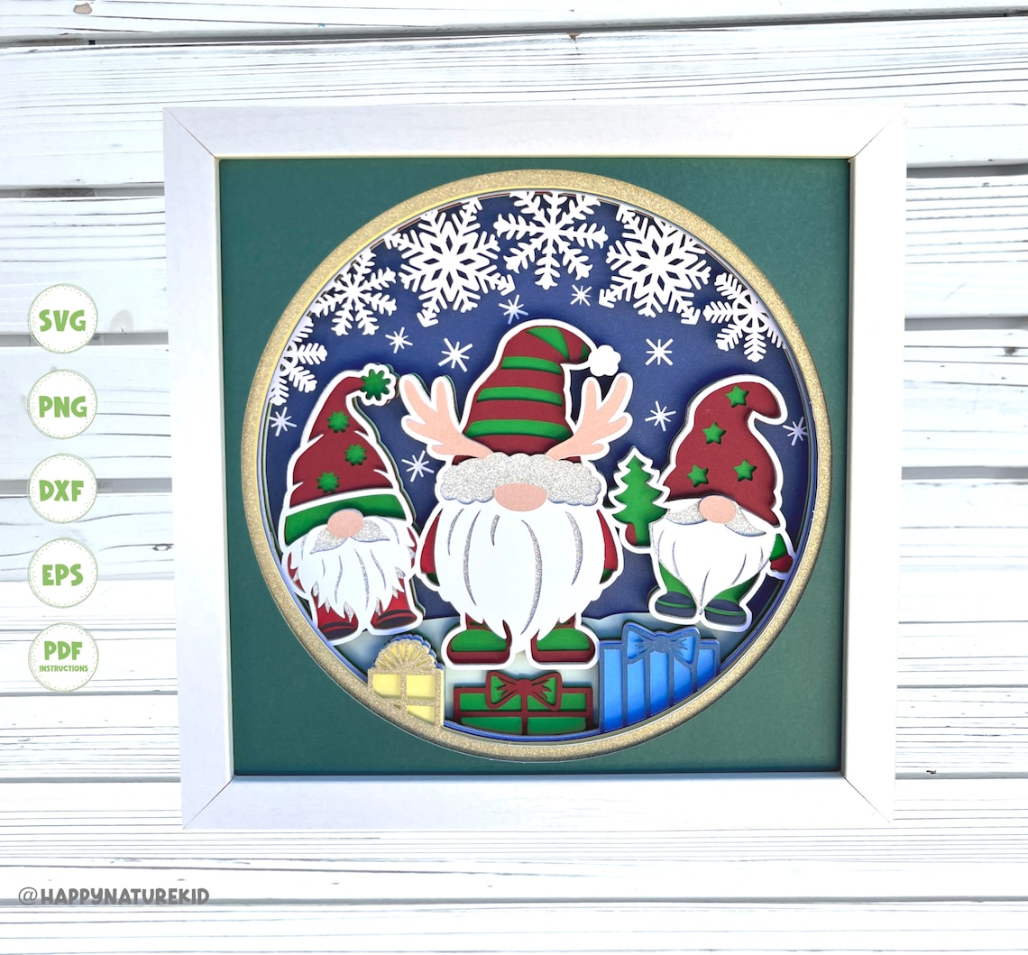 Christmas Gnome Shadow Box Svg, 3d Gnome Svg, Shadow Box Svg, 3d ...