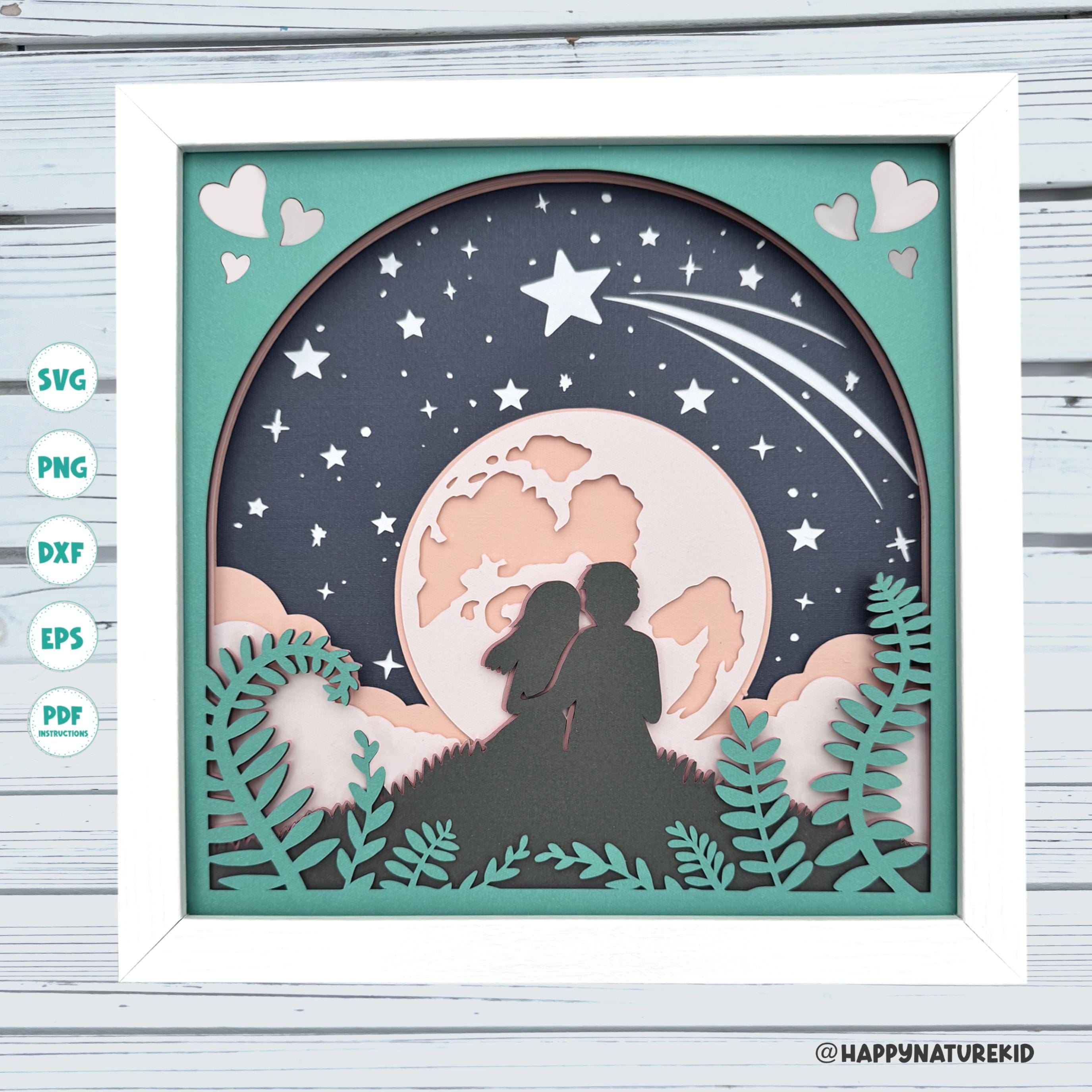 Couple and Shooting Star Shadow Box Svg, Anniversary Shadow Box Svg ...