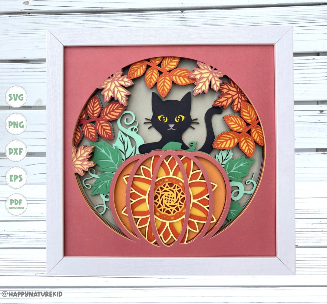 Fall Cat Shadow Box Svg, Fall Shadow Box Svg, Fall Shadow Box, Cat Svg ...