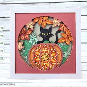 Fall Cat Shadow Box Svg, Fall Shadow Box Svg, Fall Shadow Box, Cat Svg ...