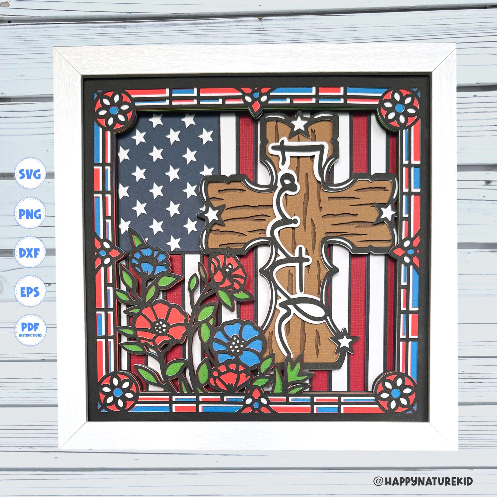 Faith Cross Stained Glass Shadow Box Svg, 4th of July Shadow Box ...