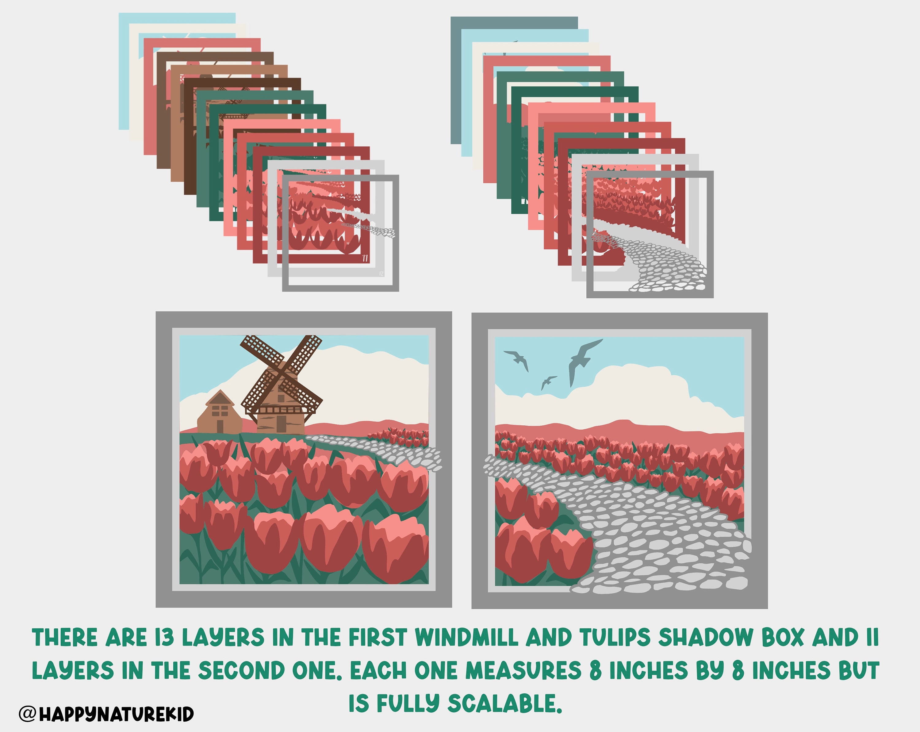 3d Windmill and Tulips Shadow Box Svg, 3d Flower Shadow Box Svg, Diy ...