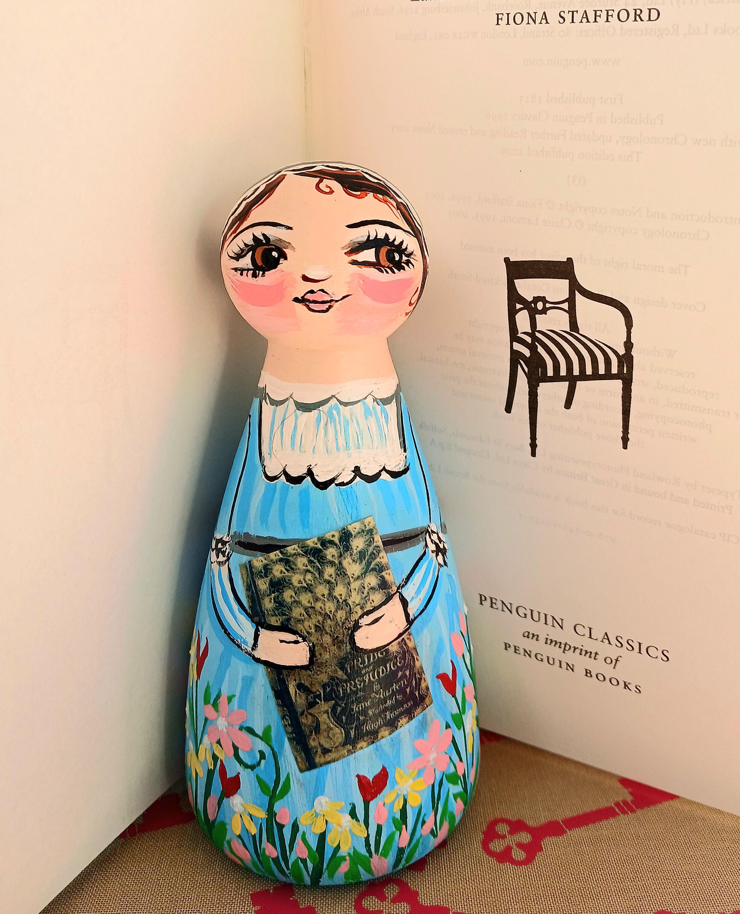 Jane Austen Large Peg Doll, Art Peg Doll, Book Lover, Handpainted Wood ...