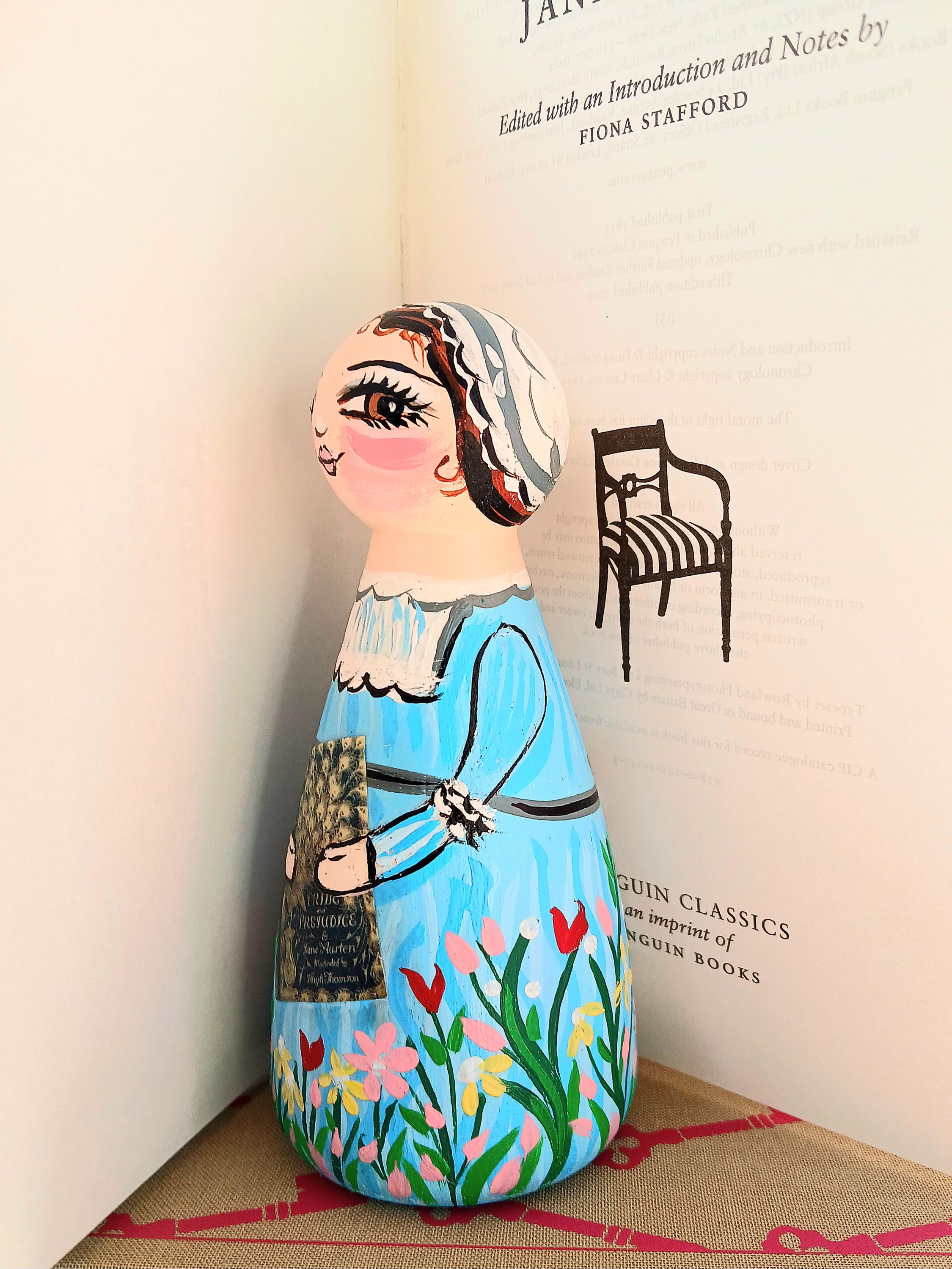 Jane Austen Large Peg Doll, Art Peg Doll, Book Lover, Handpainted Wood ...