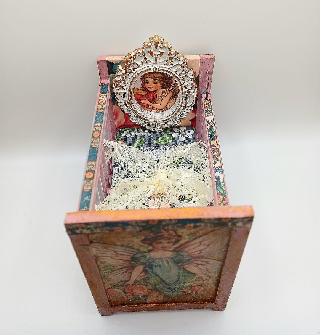 Miniature Vintage 12th Scale Tatty Style Baby Crib, Cradle Hand ...