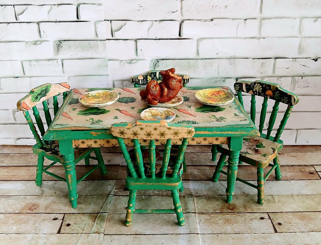 Peter Rabbit Dollhouse Furniture Dining Table and Chairs for a 12th ...