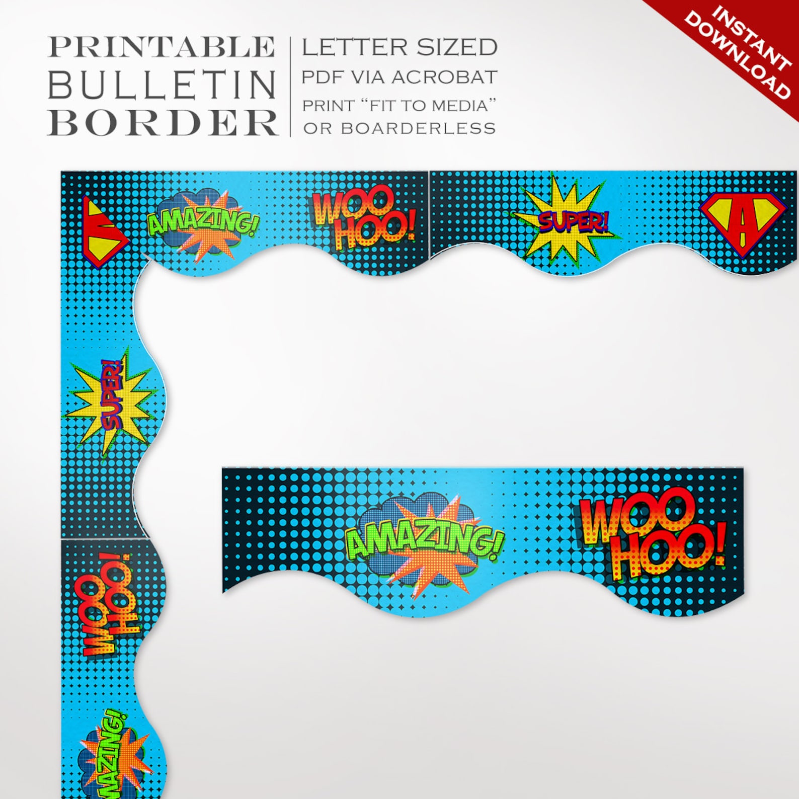 Super Hero Classroom Bulletin Board Trim - Printable Super Hero Border ...