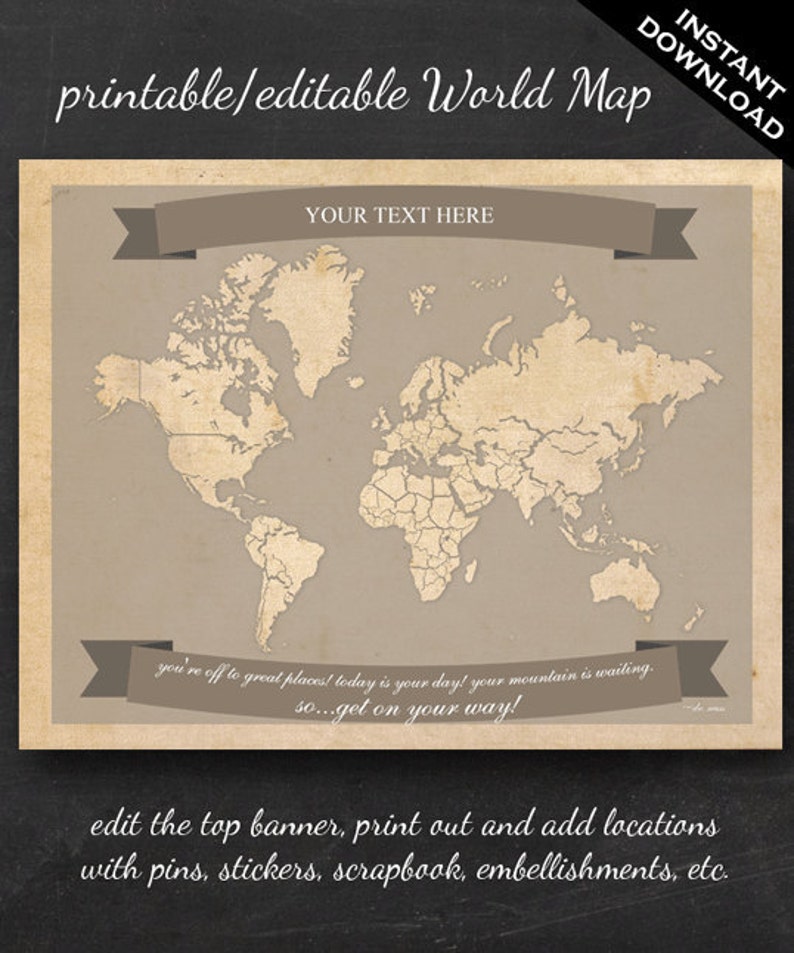 World Travel Map - Printable Editable World Travel Map Instant Download ...