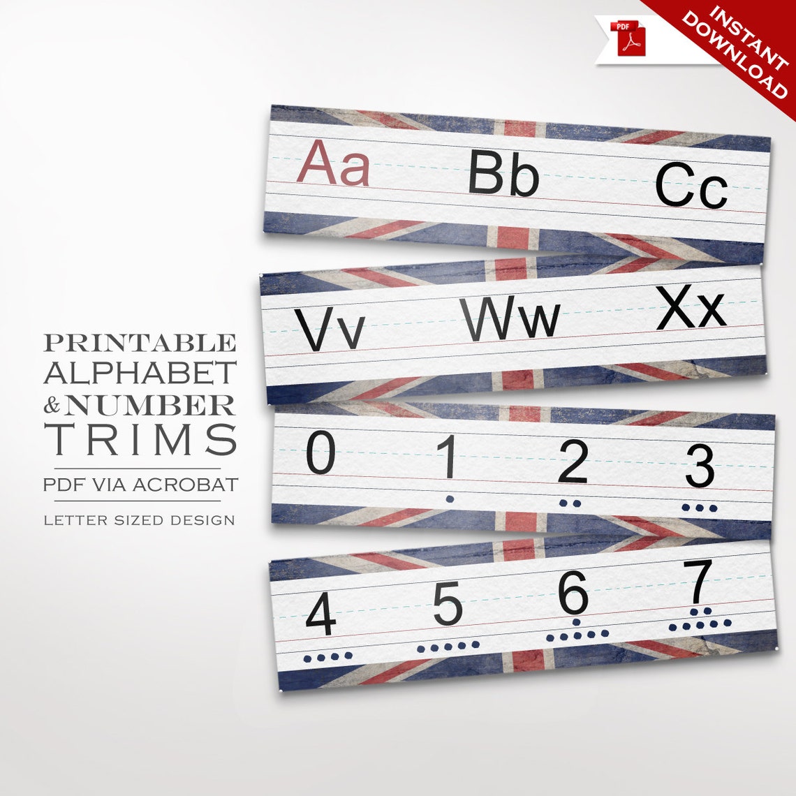 Union Jack Alphabet Trim - Printable British London Editable Numbers ...