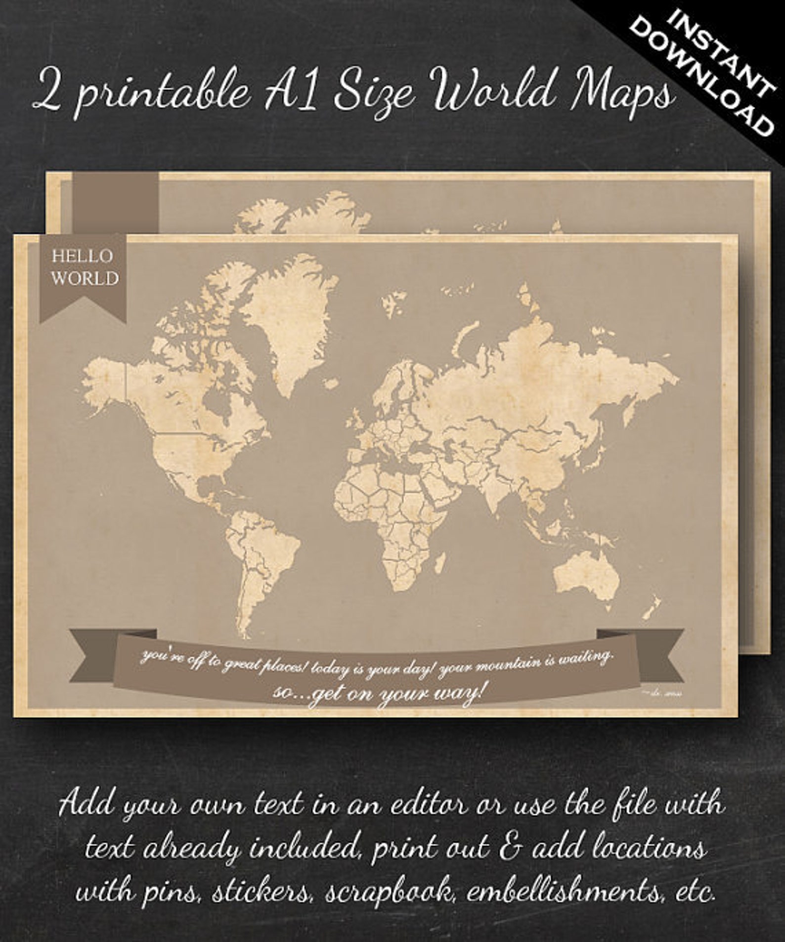 World Travel Maps - Printable World Travel Map Instant Download - A1 ...