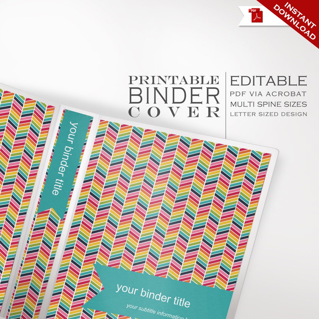 Binder Cover - Printable Editable Rainbow Chevron Theme Instant ...