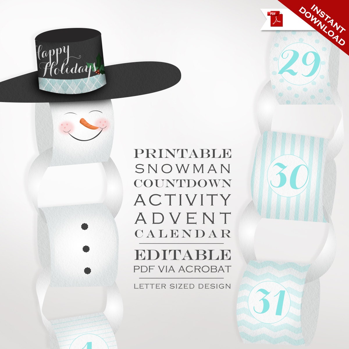 Snowman Countdown Calendar Printable Holiday Countdown Christmas ...