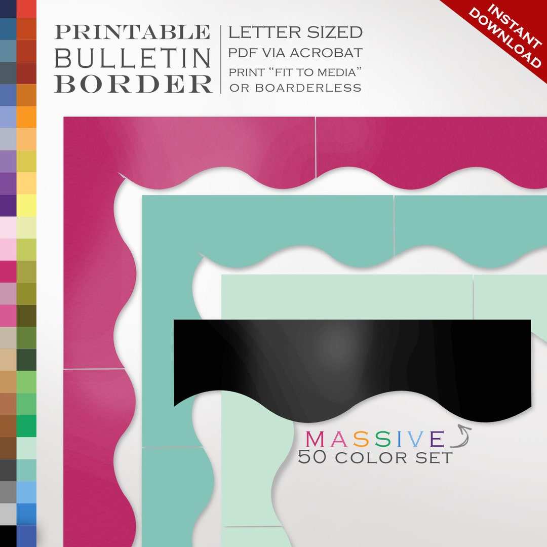 50 Piece Classroom Bulletin Board Trim - 50 Printable Single Color ...