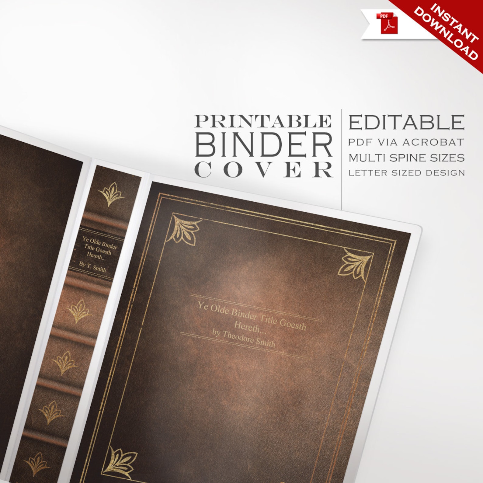 Leather Book Binder Cover - Printable Editable Antique Book Instant ...