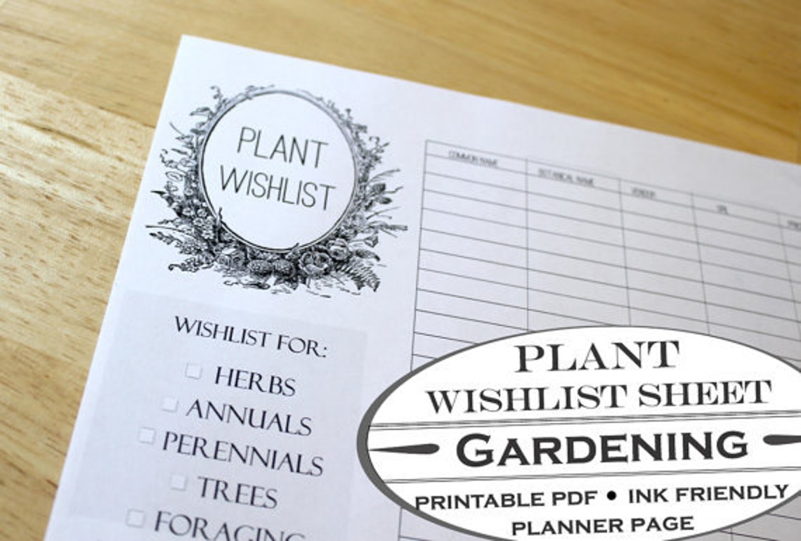 Plant Wishlist Chart - Printable Garden Planner Page for Garden ...
