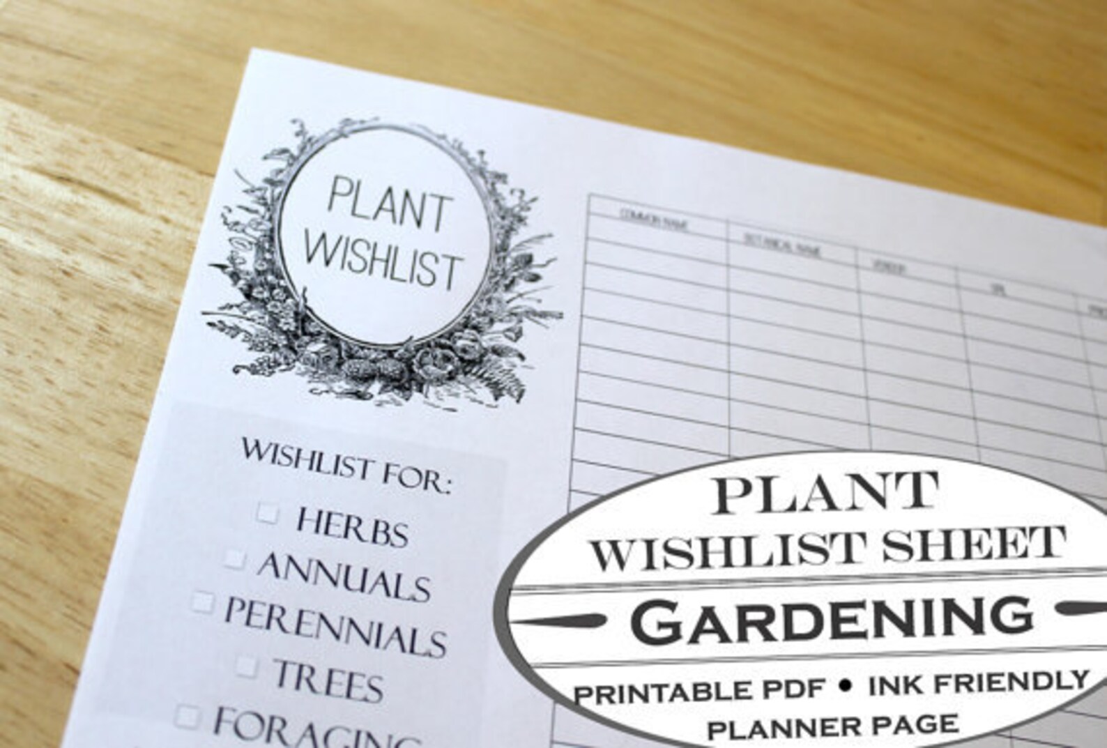 Plant Wishlist Chart - Printable Garden Planner Page for Garden ...