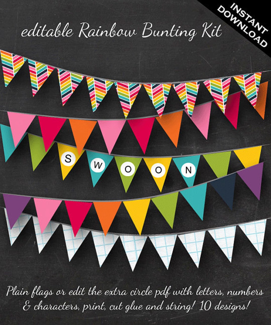 Rainbow Bunting - Printable Editable Rainbow, Graph Paper and Chevron ...