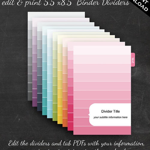 Mini Binder Dividers Printable Editable Rainbow Ombre Theme - Etsy