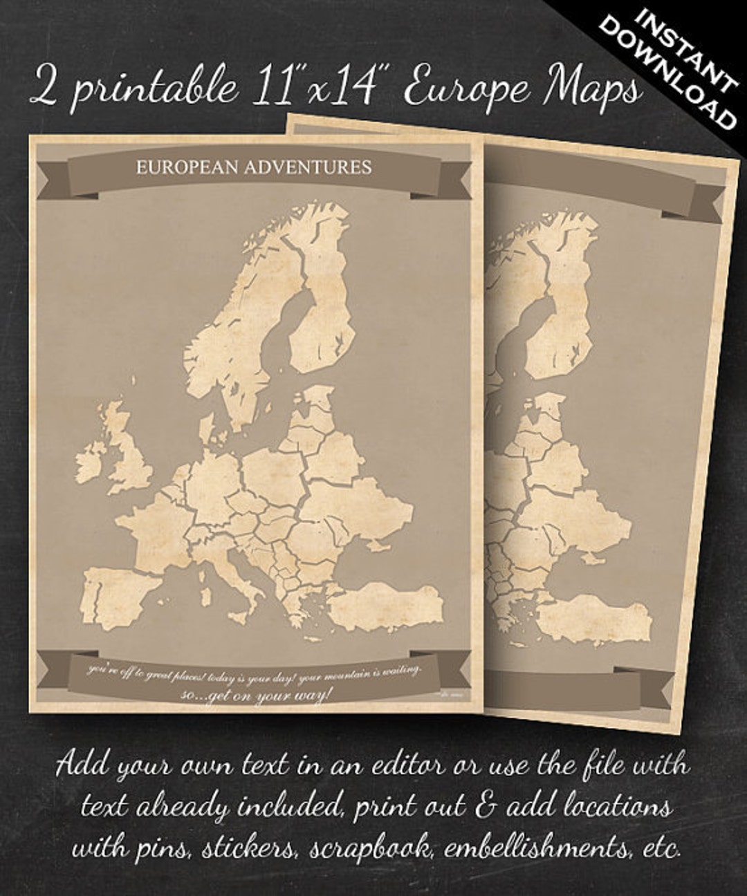 European Travel Maps - Printable Europe Travel Map Instant Download ...