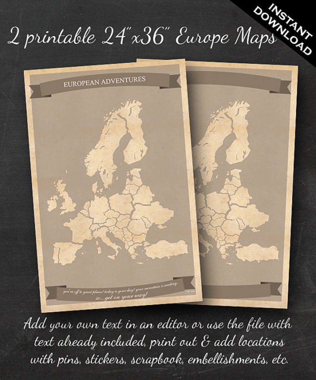 European Travel Maps - Printable Europe Travel Map Instant Download ...