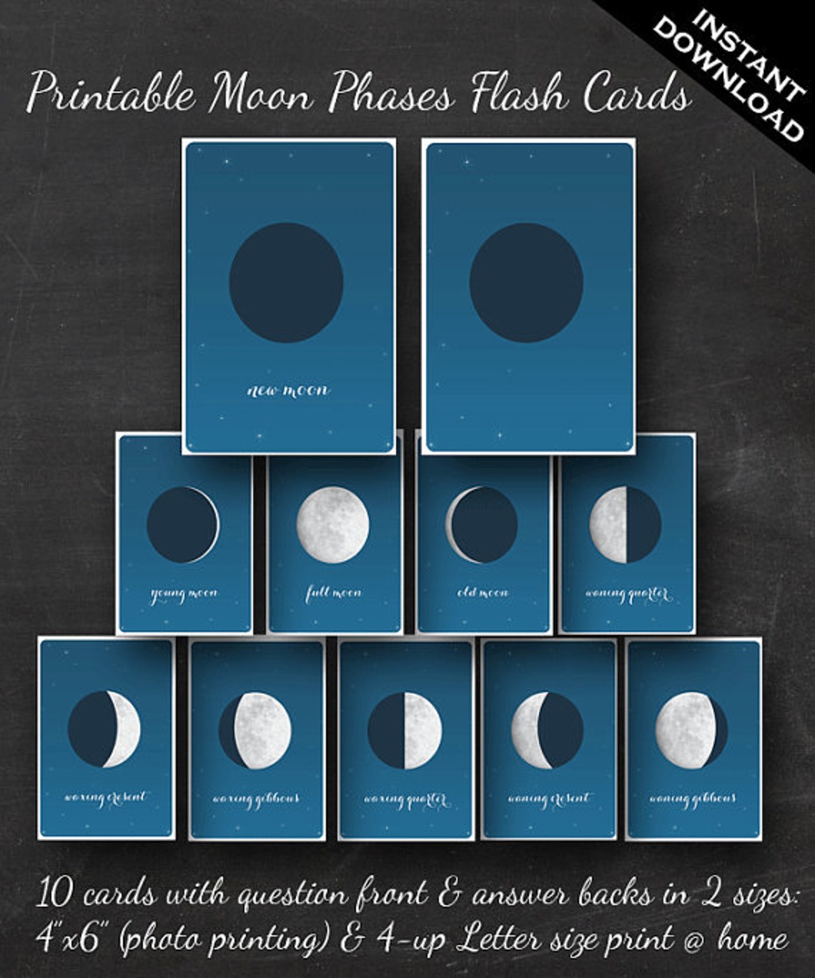 Moon Phases Flashcards- Printable Flash Cards of the Phases of the Moon ...