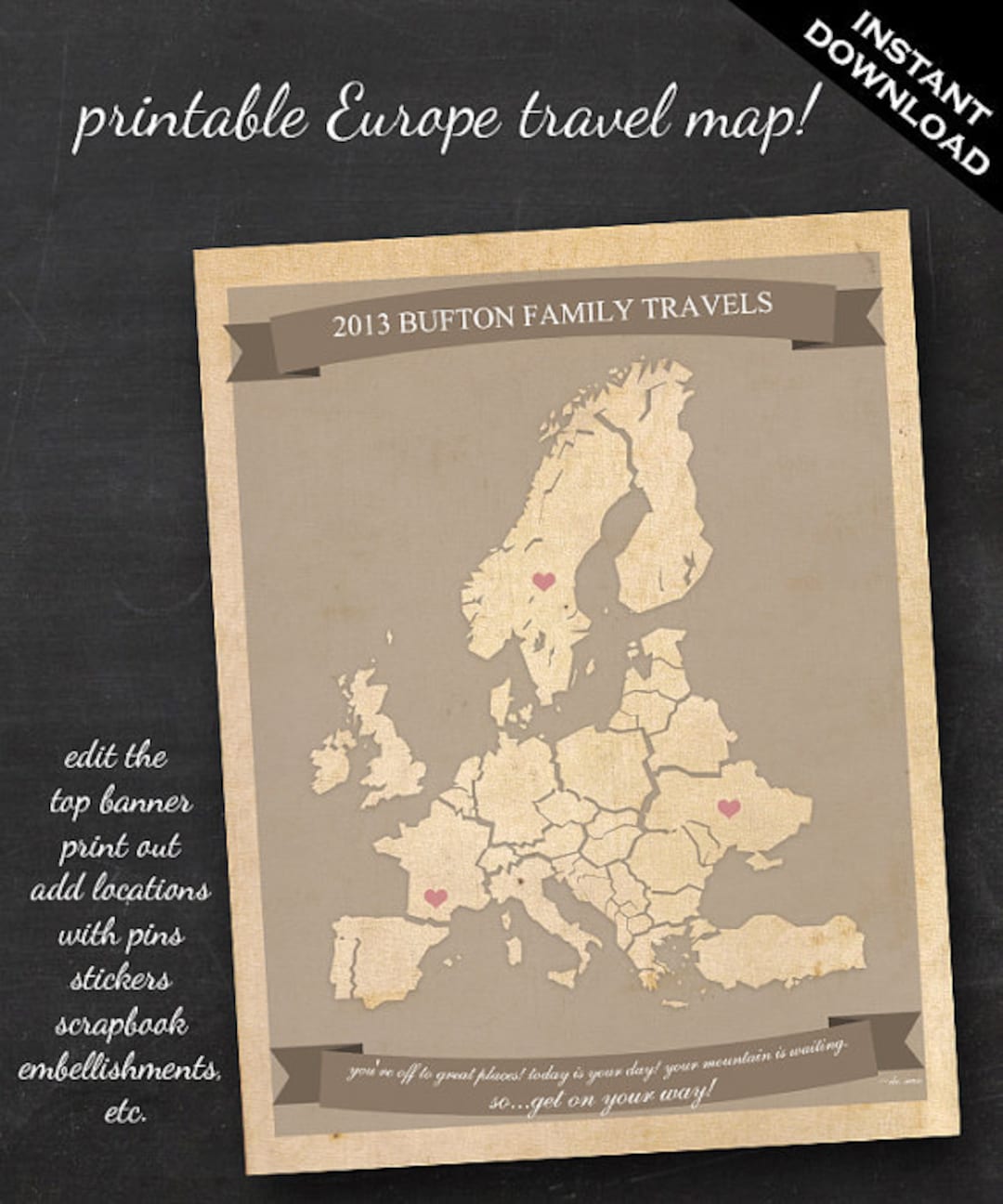 Travel Map - Printable Editable Europe Travel Map Instant Download - Etsy