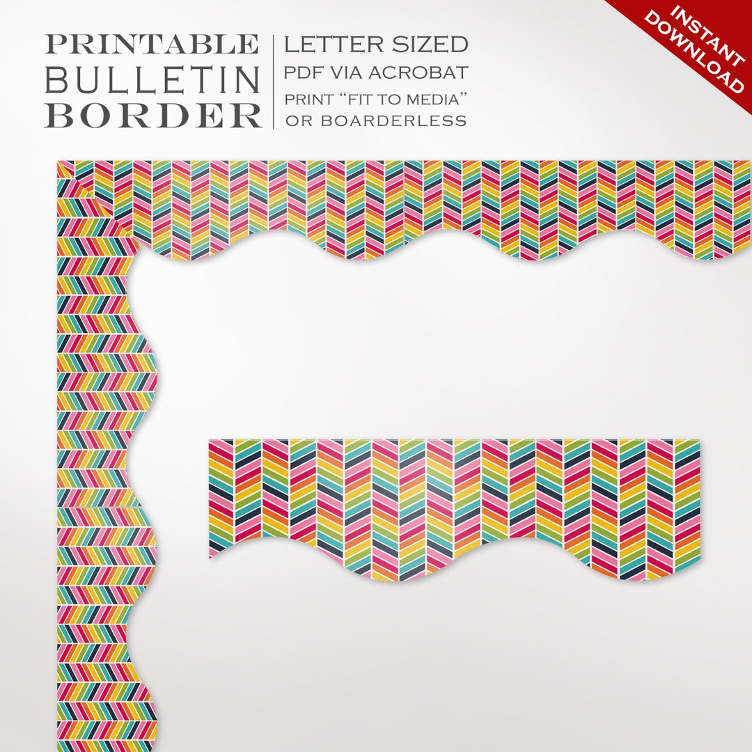 Classroom Bulletin Board Trim - Printable Rainbow Chevron Border ...