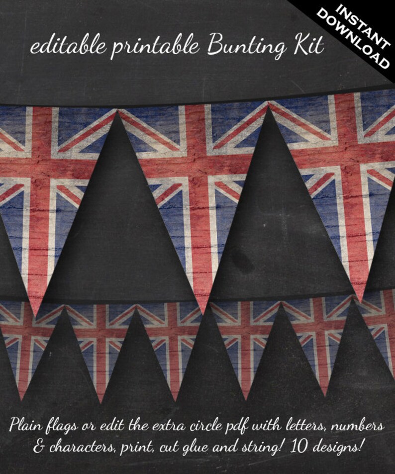 Union Jack Bunting - Printable Editable British London Union Jack ...