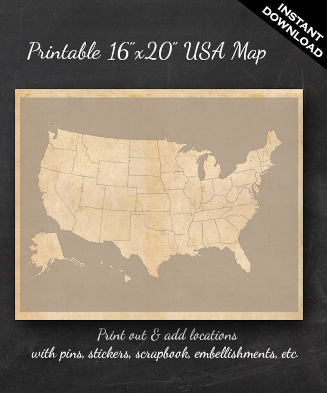 United States Travel Maps - Printable USA Travel Map Instant Download ...