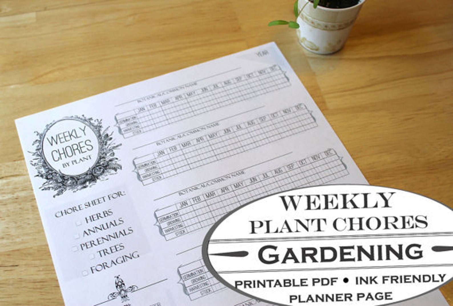 Weekly Plant Gardening Chore Chart - Printable Garden Planner Page for ...