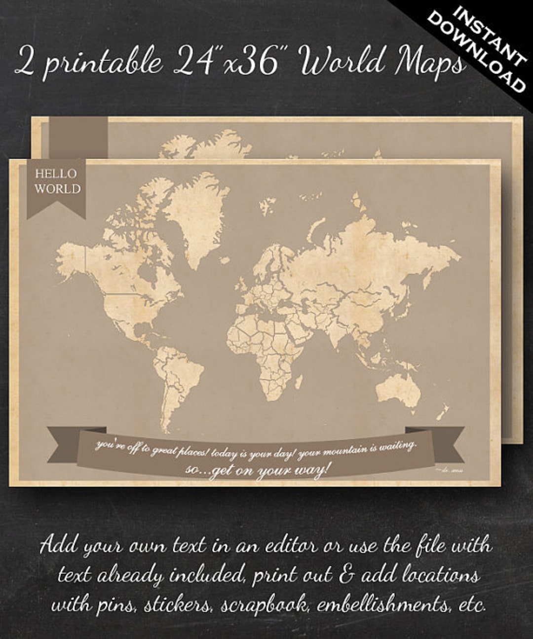 World Travel Maps - Printable World Travel Map Instant Download - 24 ...