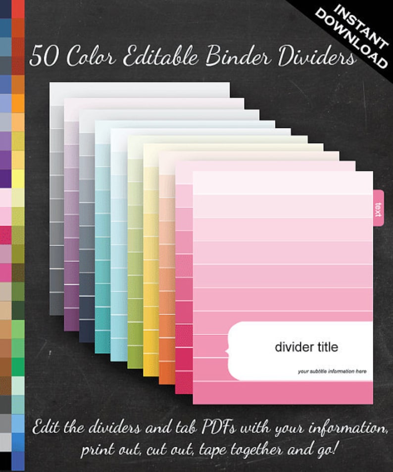Filofax Binder Dividers - Printable Editable Rainbow Ombre Theme A5 ...