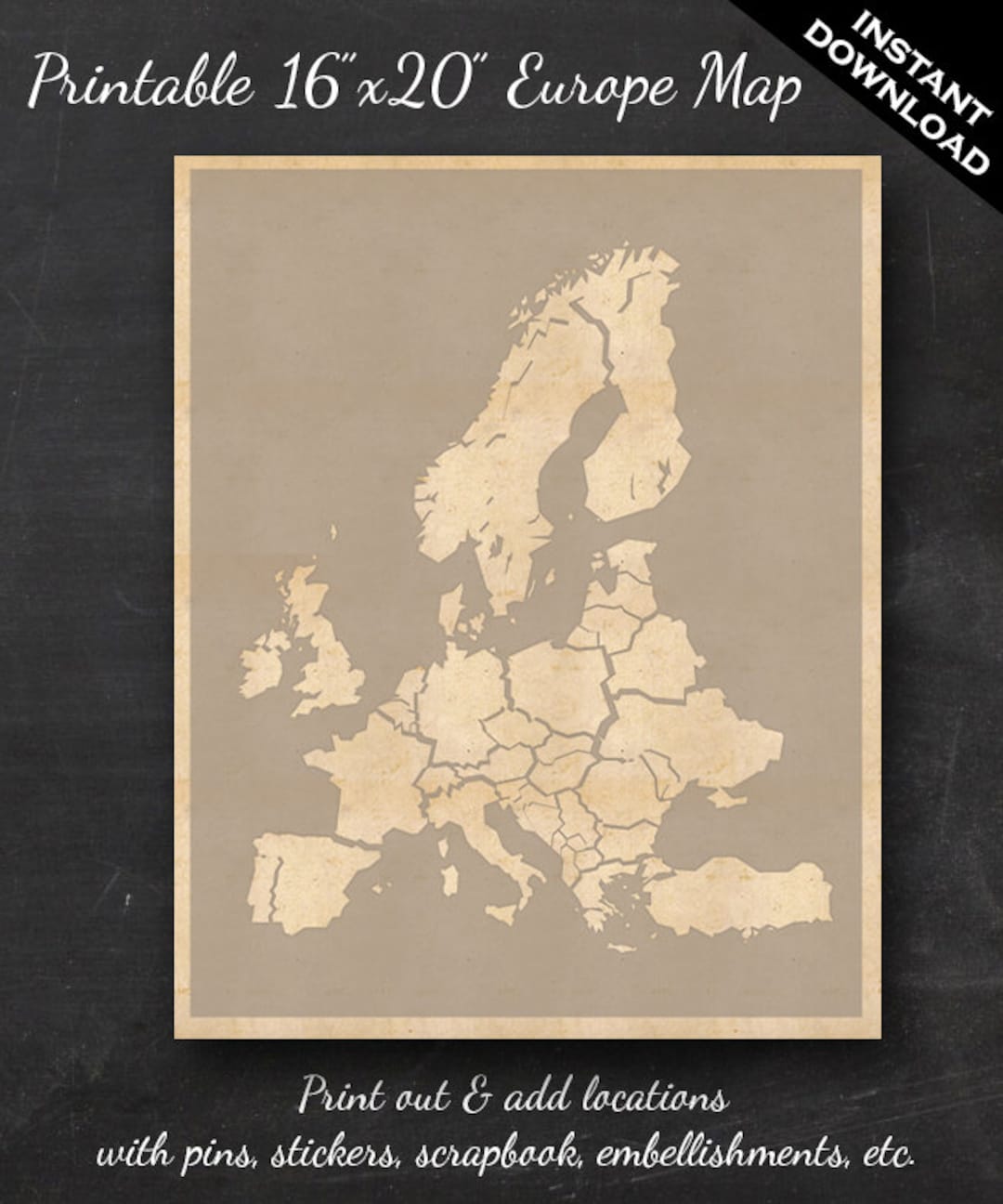 European Travel Maps - Printable Europe Travel Map Instant Download ...