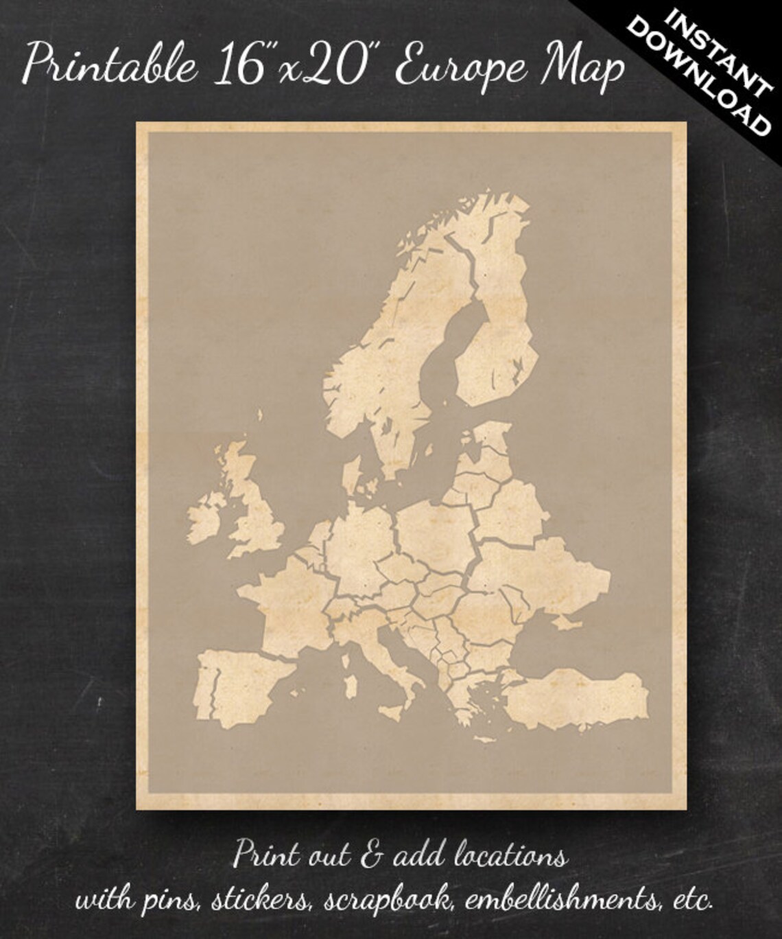 European Travel Maps - Printable Europe Travel Map Instant Download ...