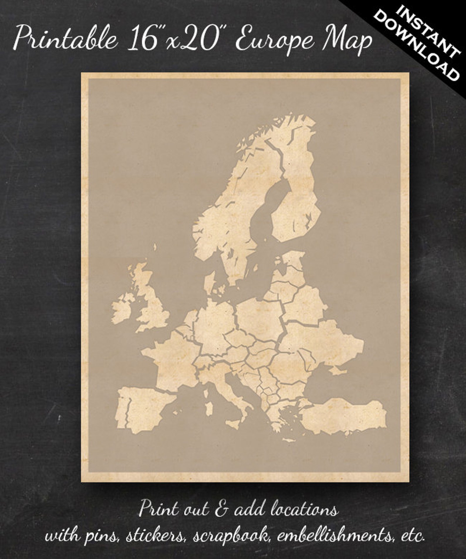 European Travel Maps - Printable Europe Travel Map Instant Download ...