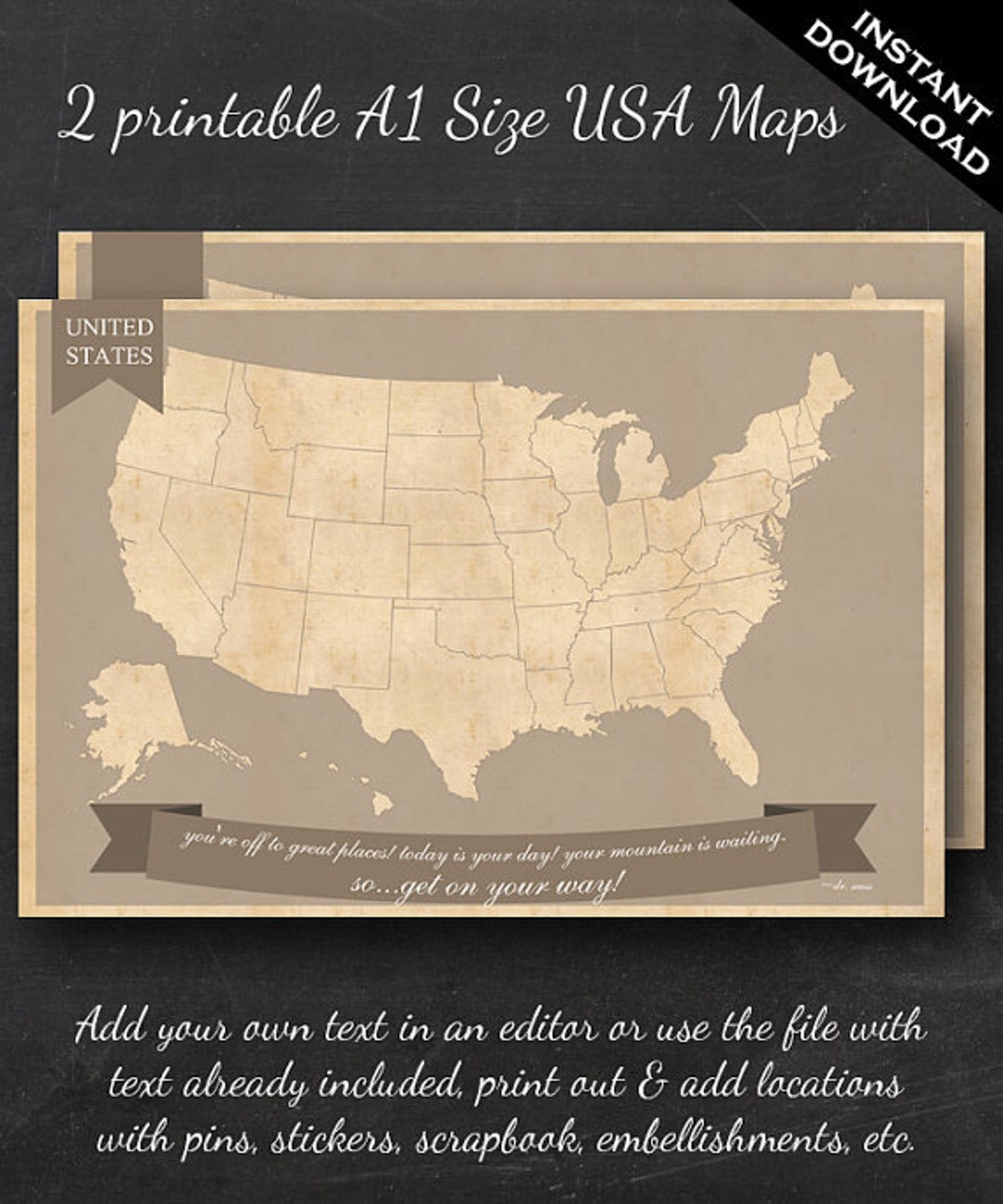 United States Travel Maps - Printable USA Travel Map Instant Download ...