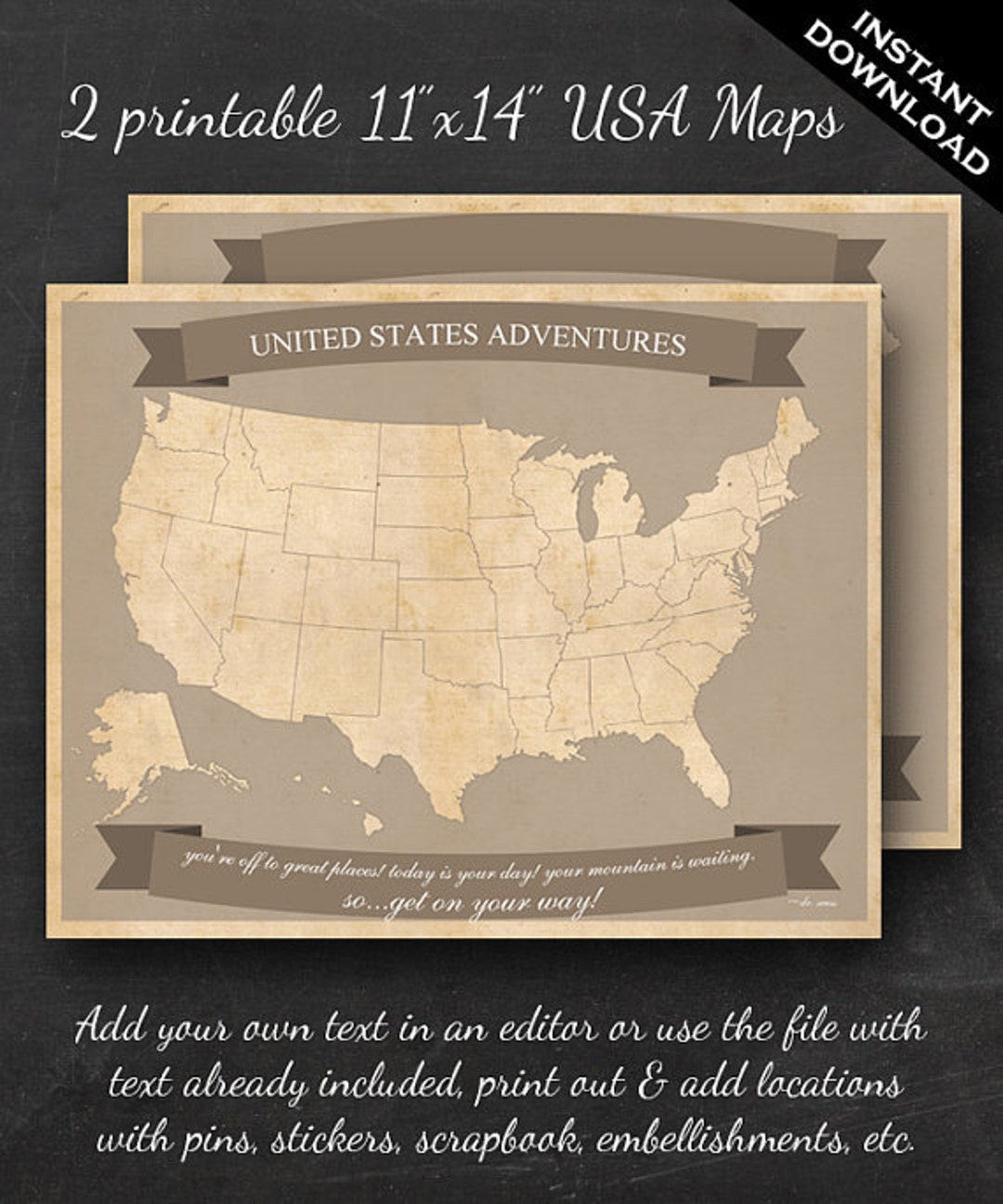 United States Travel Maps - Printable USA Travel Map Instant Download ...