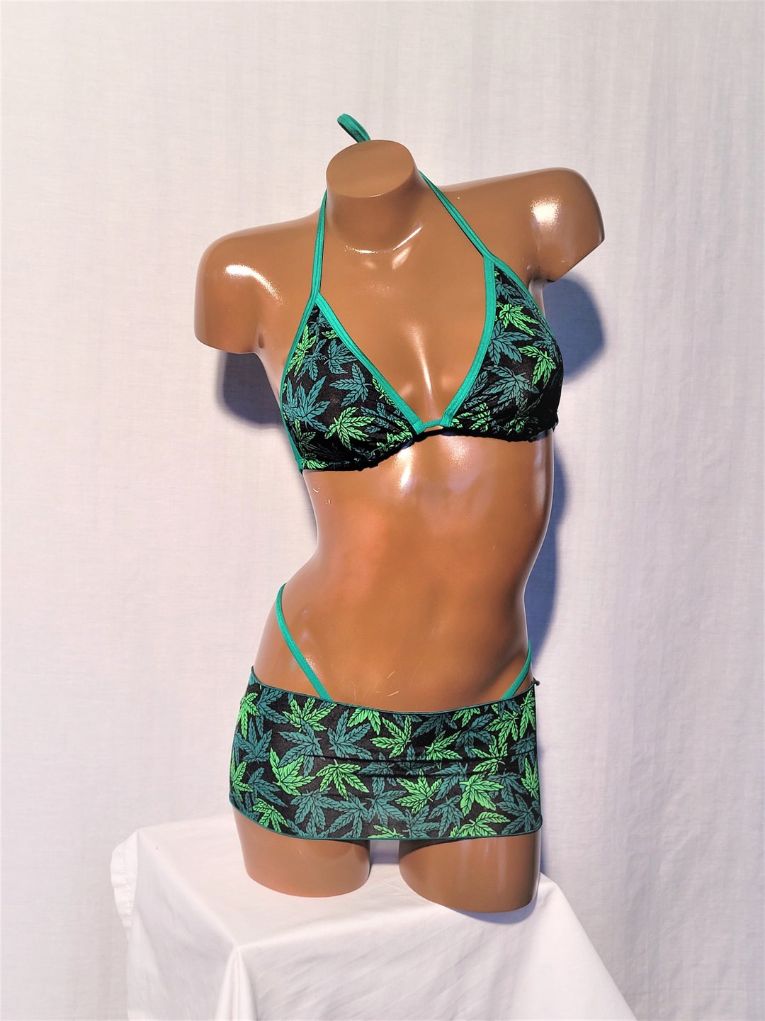 Sexy Thong Bikini 3 Piece Mini Skirt Set for Exotic Dancer Costume Pot ...