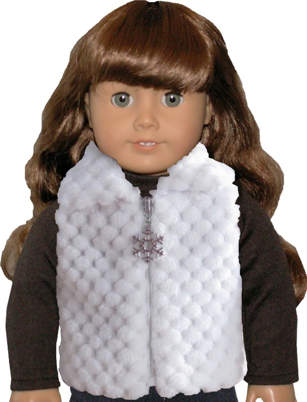 White Fleece Vest W/ Snowflake Zipper Pull Fits 18 American Girl Size ...