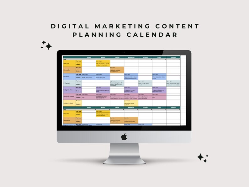 Digital Marketing Calendar 2024 Social Media Planner Content Plan Excel ...
