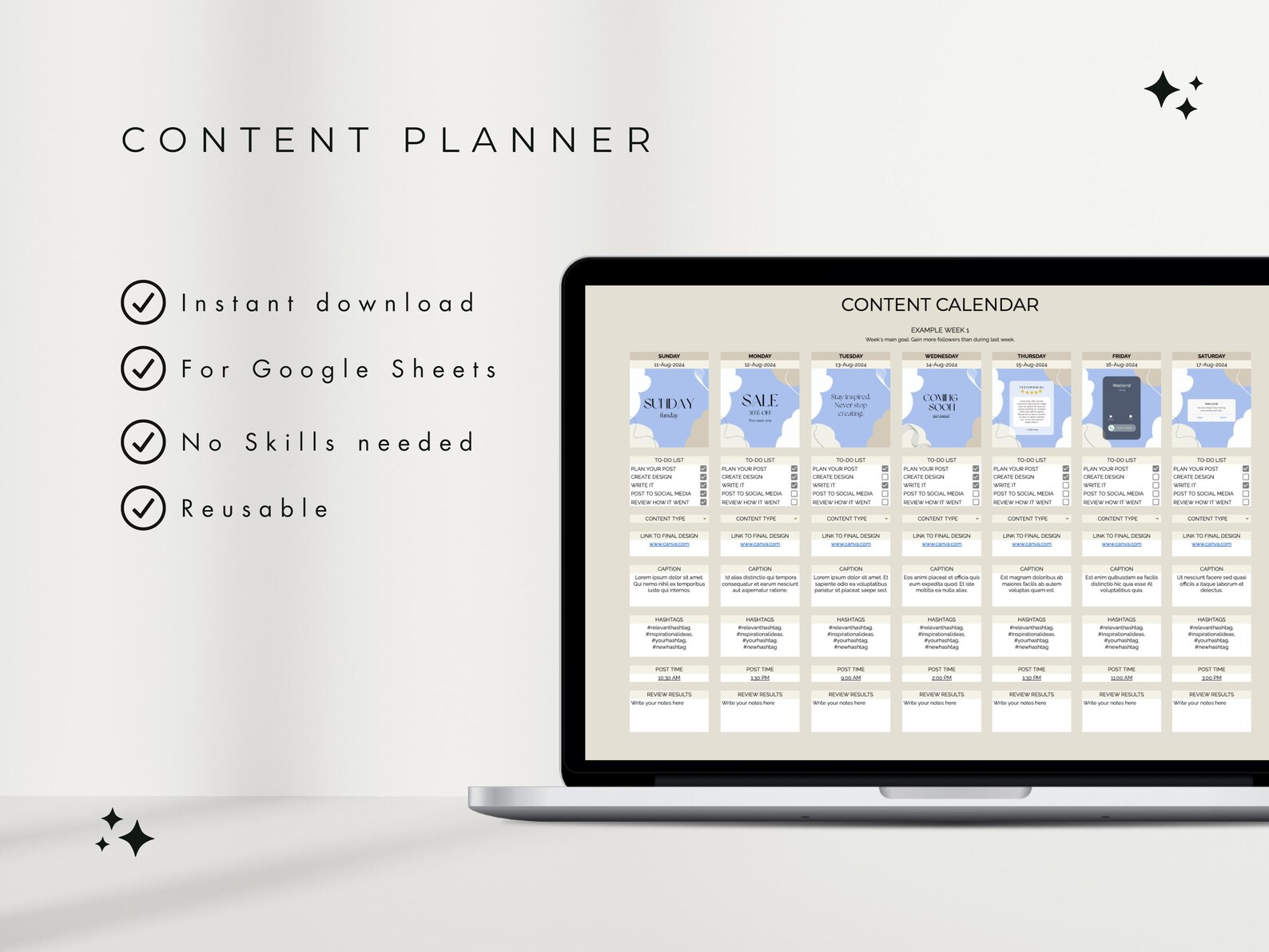 Social Media Content Calendar Google Sheets, Digital Content Planner Spreadsheet, Social Media ...